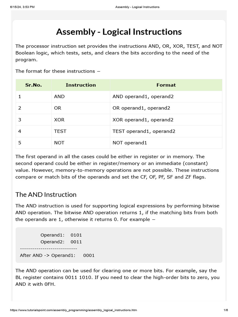 Assembly Logical Instructions Pdf Computer Programming Computer Science