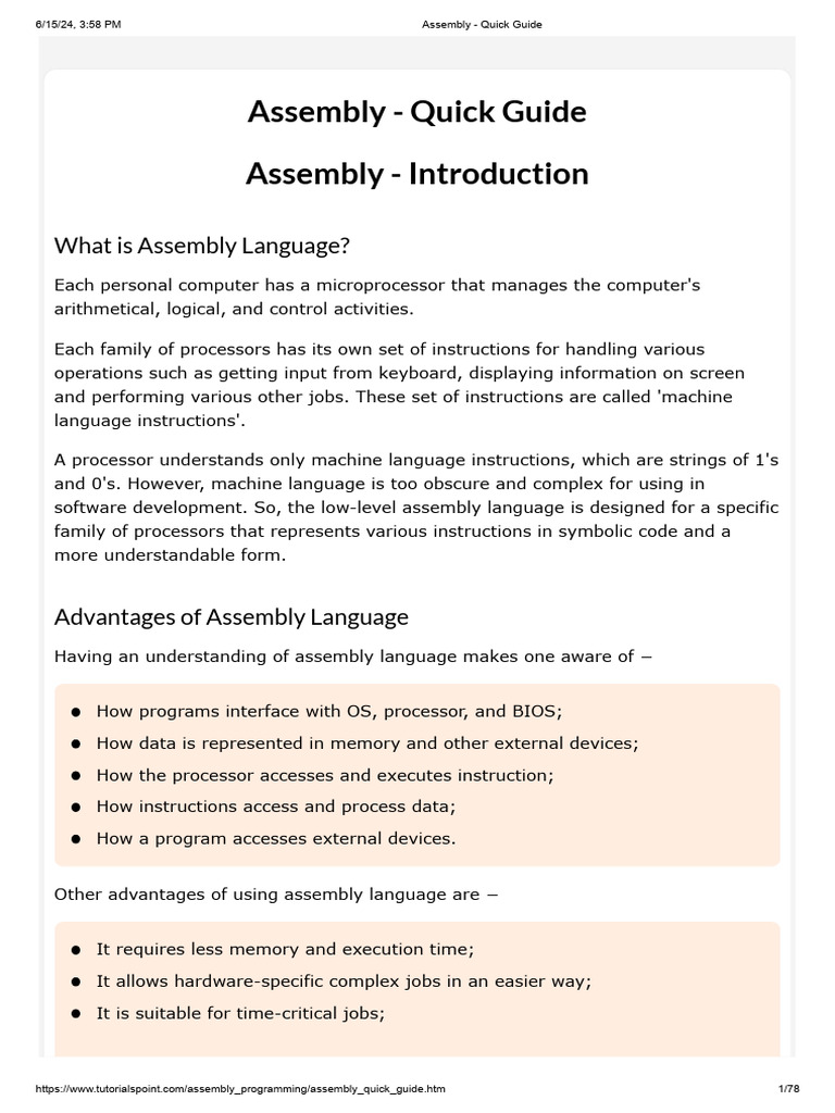 Assembly - Quick Guide | Download Free PDF | Assembly Language | Central Processing Unit