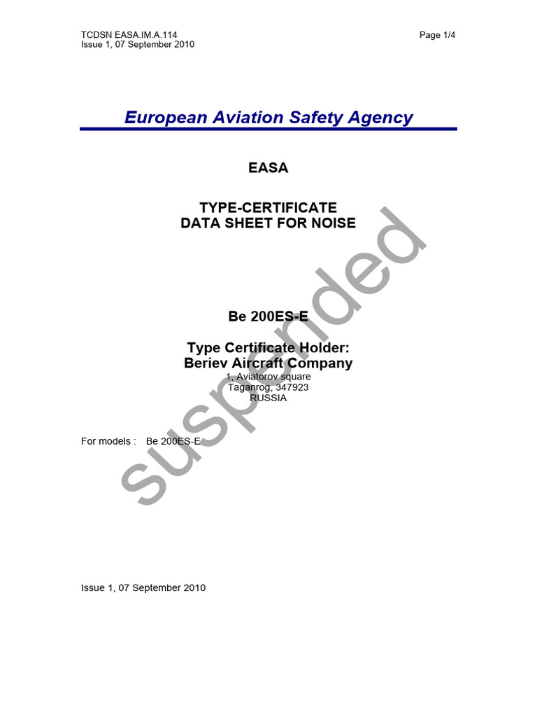 Noise EASA TCDS A.114 - (IM) - Beriev - BE 200ES E 01 07092010suspended ...