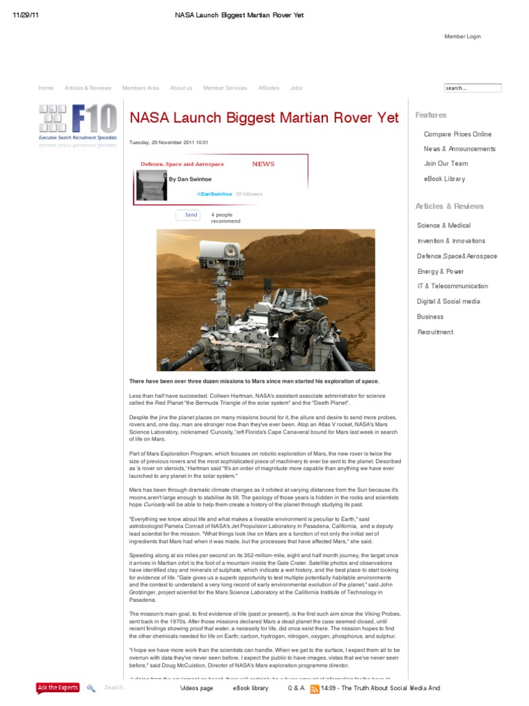 NASA Launch Biggest Martian Rover Yet | PDF | Curiosity (Rover) | Mars