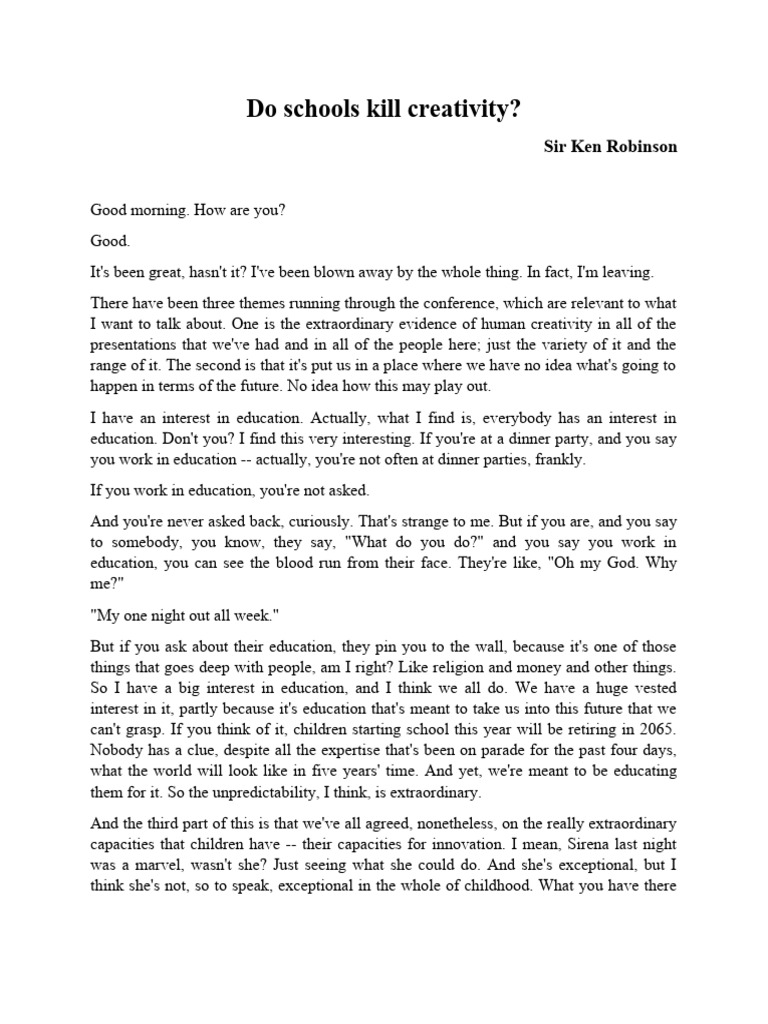 Do Schools Kill Creativity | PDF | Social Science