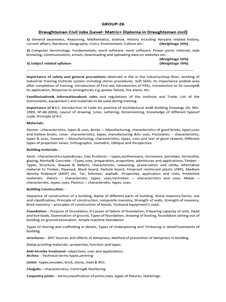 Draughtsman Civil Syllabus Overview | PDF | Area | Surveying