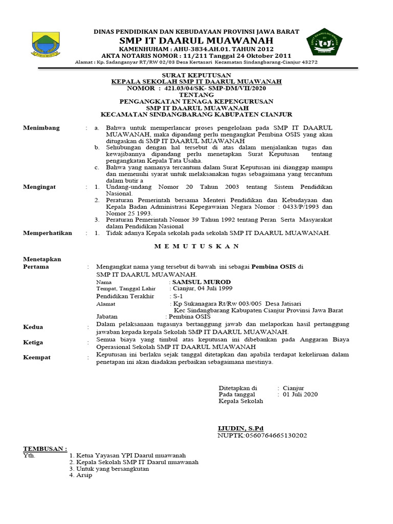 SK Pembina OSIS SMA | PDF