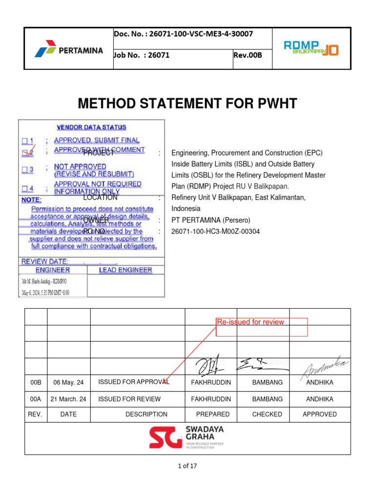26071-100-VSC-ME3-4-30007 - MS For PWHT. Rev. 00B | PDF | Thermocouple | Combustion
