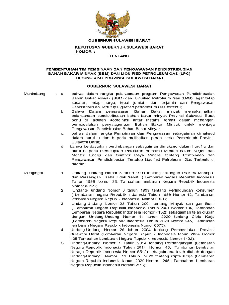 SK Tim Pengawasan Pendistribusian BBM Dan LPG 3 KG 2023 | PDF