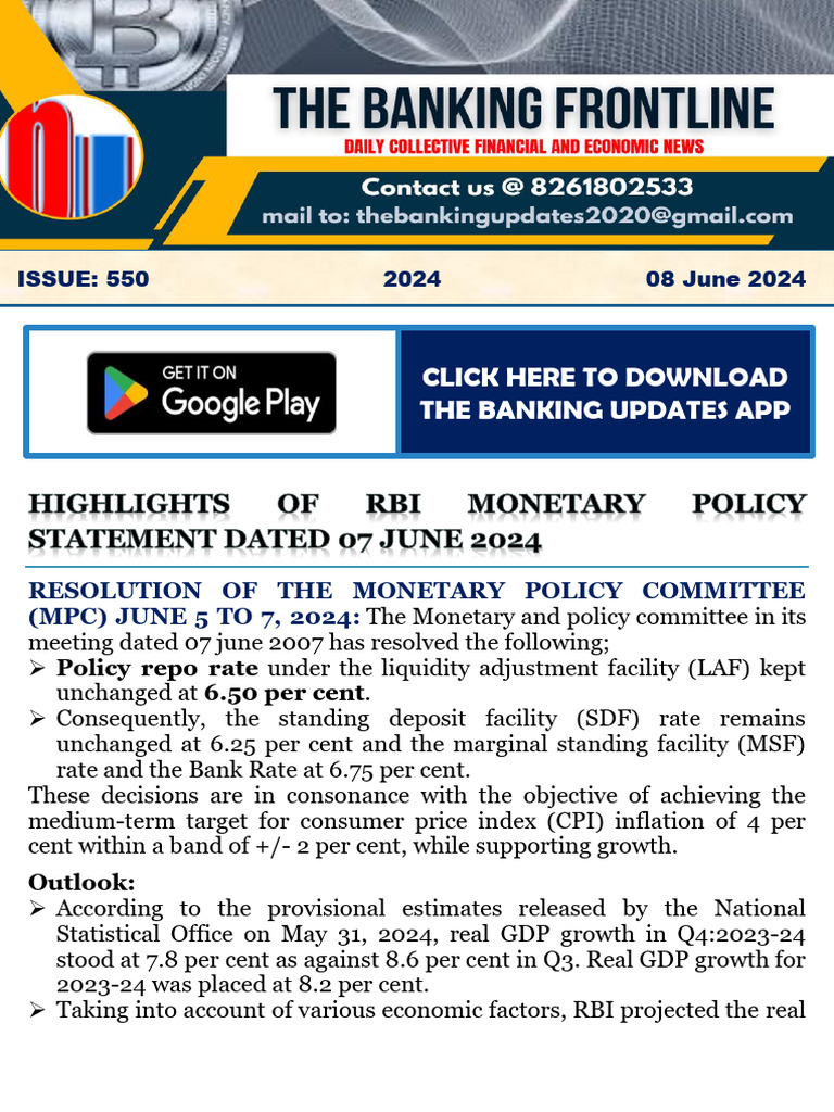 RBI Monetary Policy Highlights June 2024 | PDF | Credit Default Swap ...