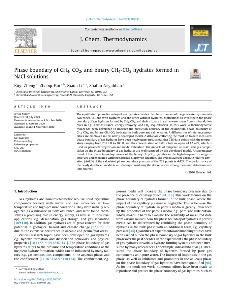 Phase Boundary of CH4, CO2, and Binary CH4 - CO 2 Hydrates Formed in ...
