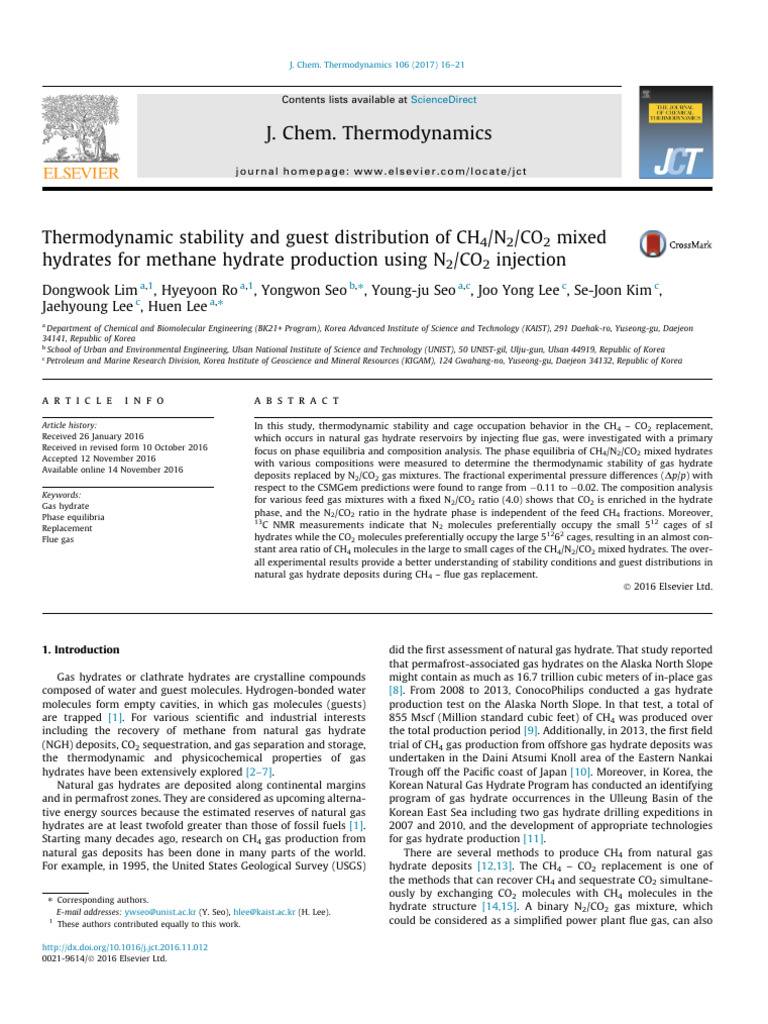 Thermodynamic stability and guest distribution of CH4+N2+CO2 mixed ...