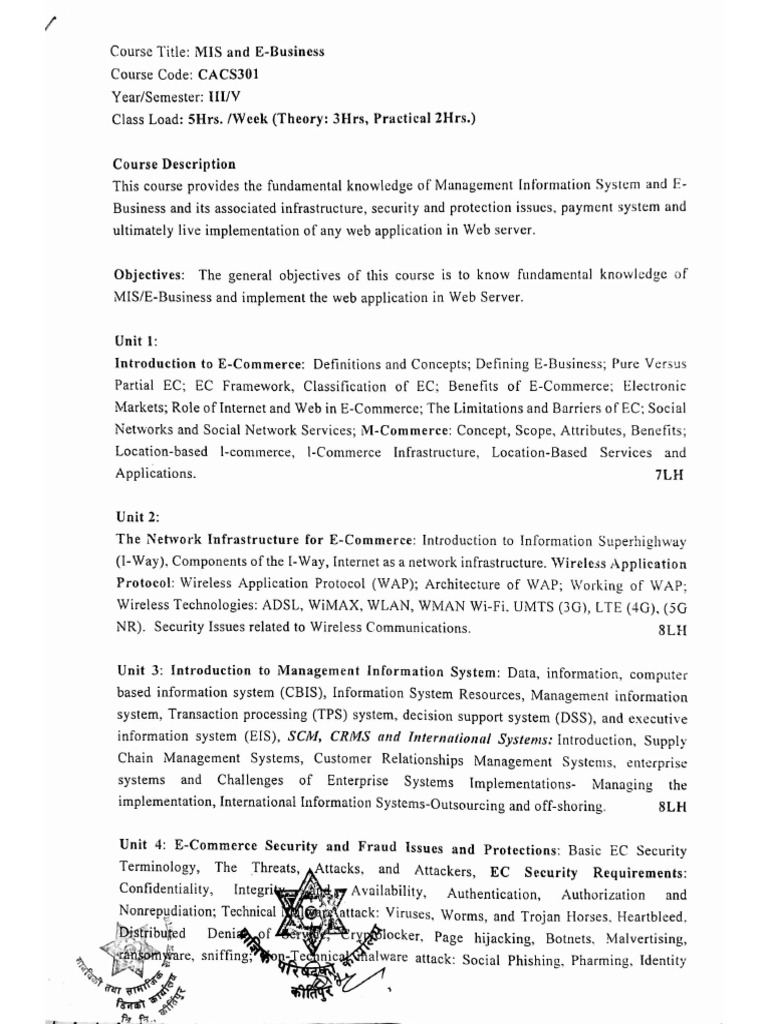 Fifth and Sixth Semester Syllabus of BCA (Bachelor in Computer ...