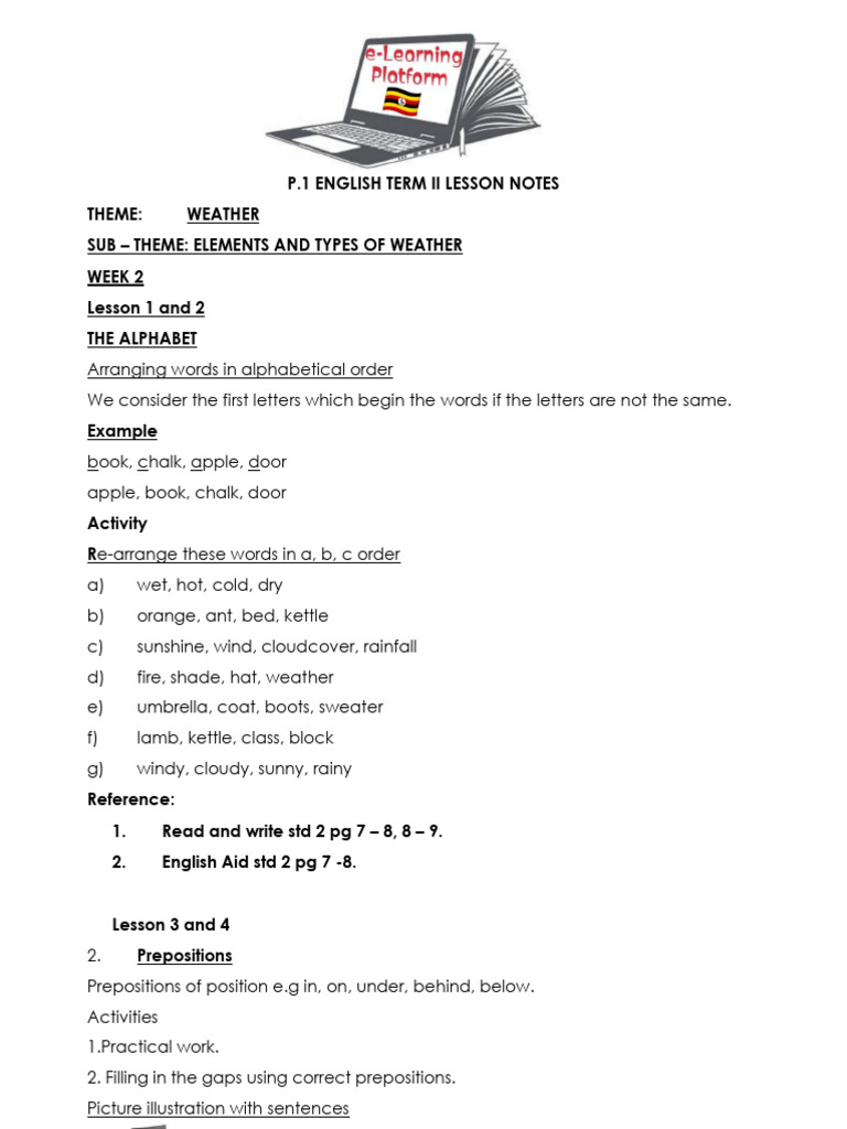 P.1 English Term 2 Lesson Notes 2013 Without Conjunctions | PDF ...