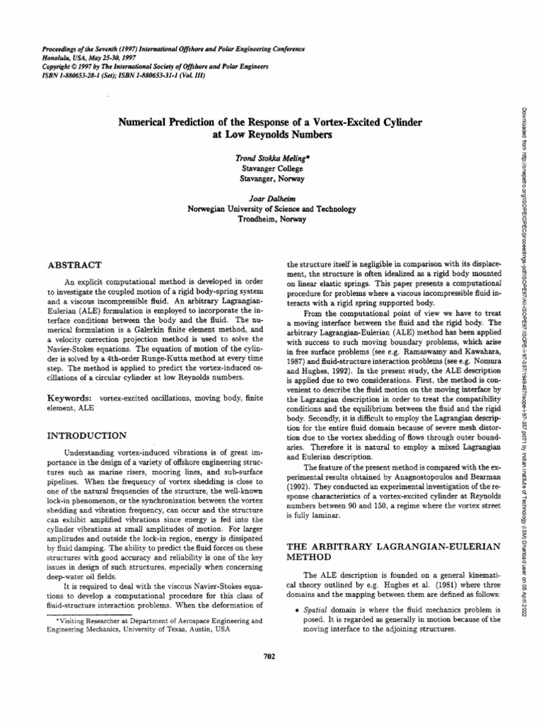 Numerical Prediction of The Response of A Vortex-Excited Cylinder at ...