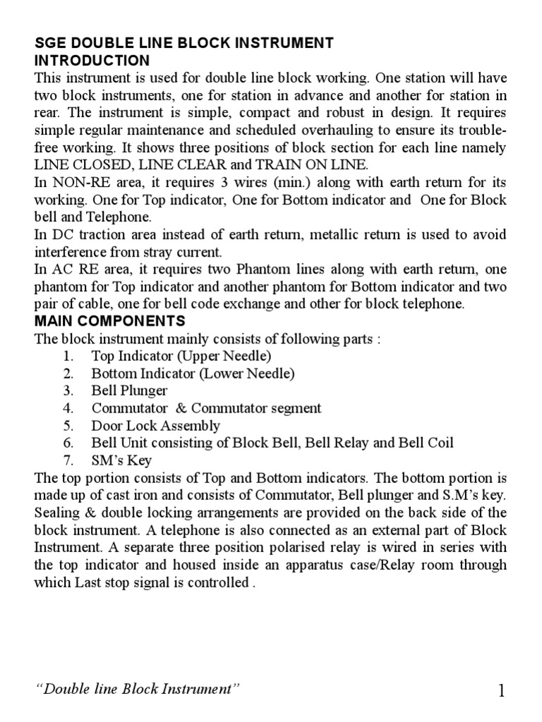 Maintenence of Double Line Block Instrument Used in Indian Railways | PDF