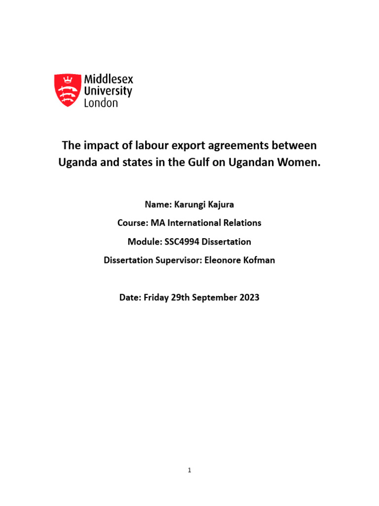 The Impact of Labour Export Agreements Between Uganda and States in The ...