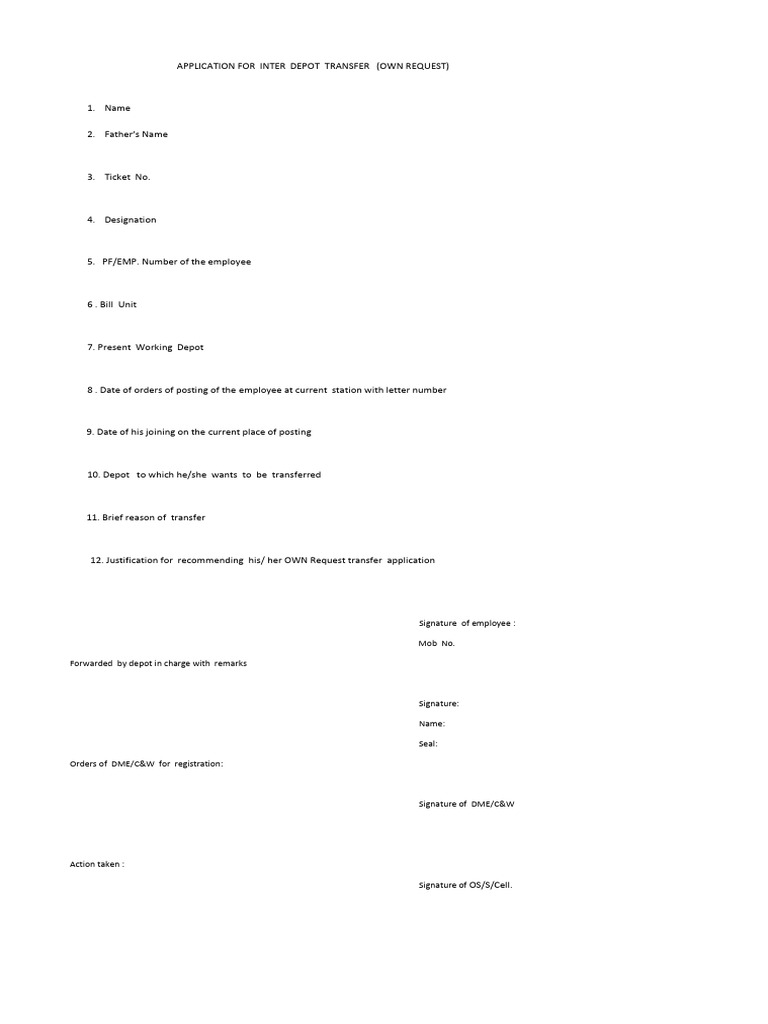 Own Request Transfer Application Form | PDF