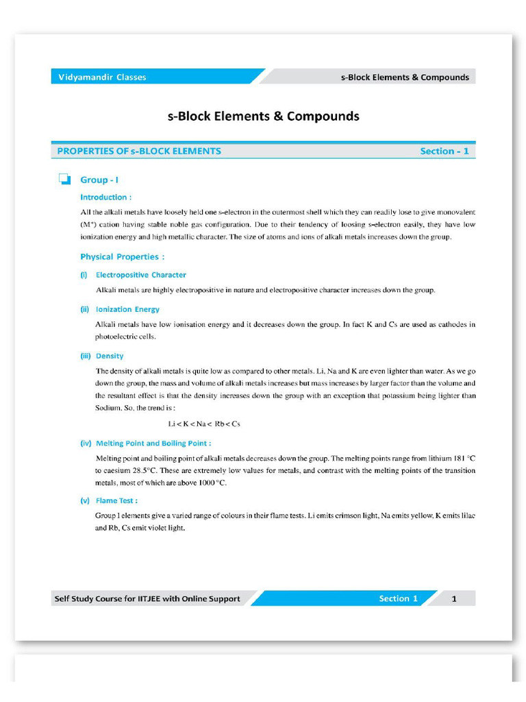 S-Block Elements Notes | PDF
