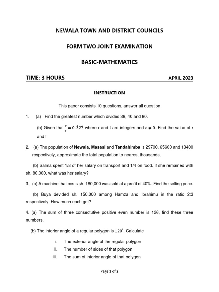 MATH F2-JOINT | PDF | Algebra | Elementary Mathematics