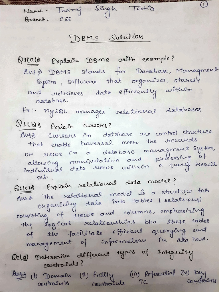 PUT DBMS Solution | PDF