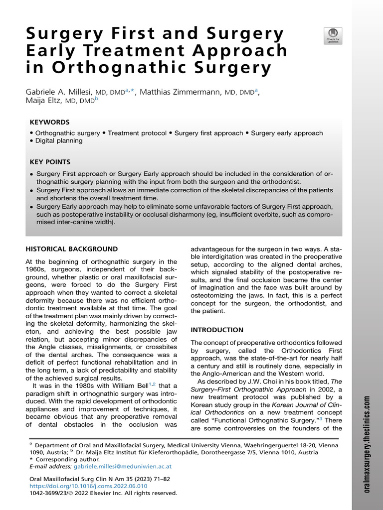 Surgery First and Surgery Early Treatment 2023 Oral and Maxillofacial ...