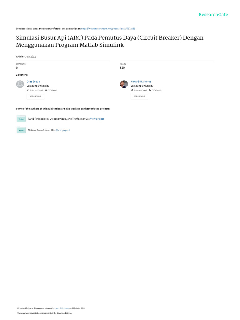 Simulasi Busur Api ARC Pada Pemutus Daya Circuit B | PDF