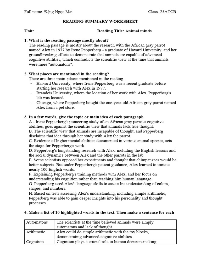 Animal Cognition: Alex the Parrot Study | PDF | Psychological Concepts ...