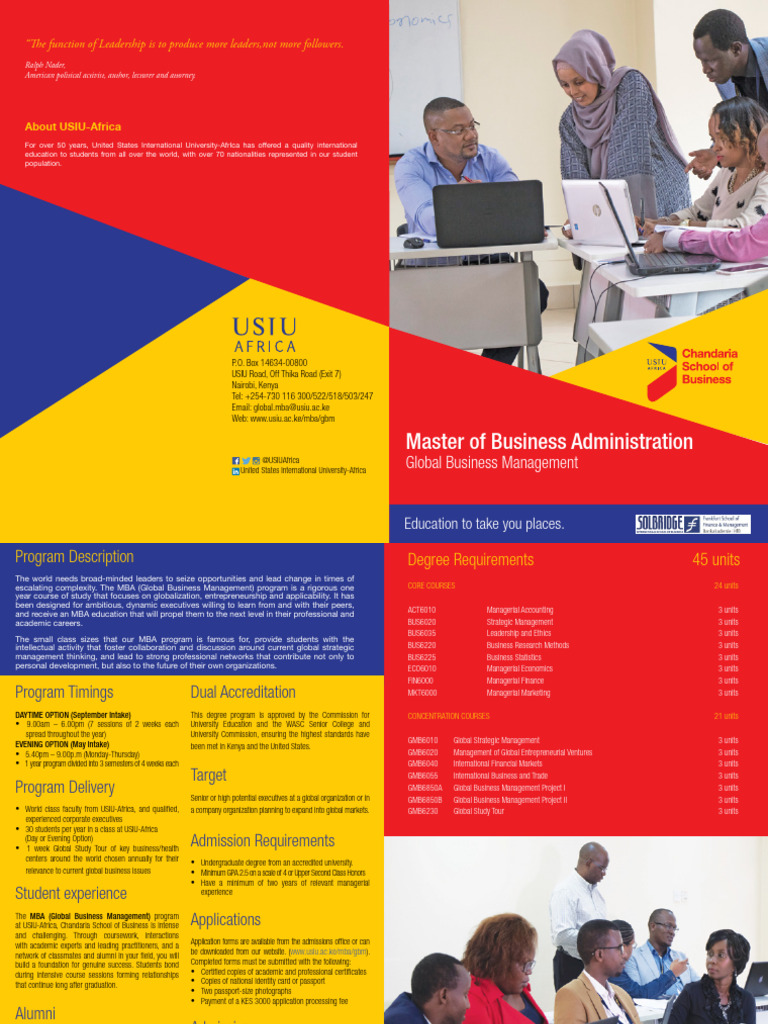 USIU Global MBA Program Overview | PDF | Master Of Business ...
