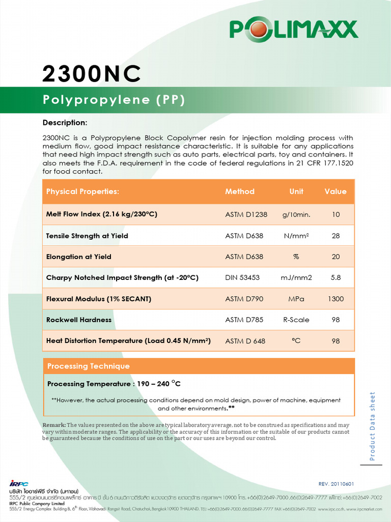 2300NC Polypropylene Data Sheet | PDF