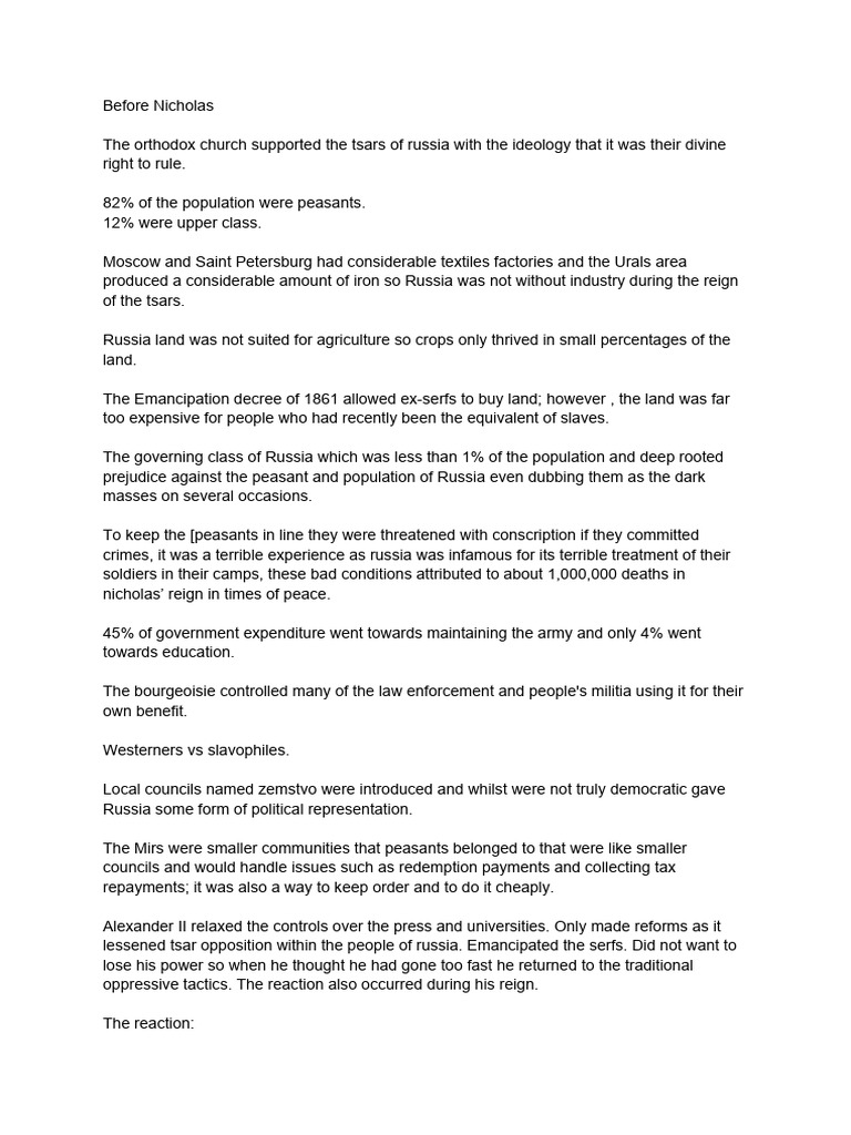 Pre Russian Revolution Timeline | PDF | Russian Empire | Nicholas Ii Of ...