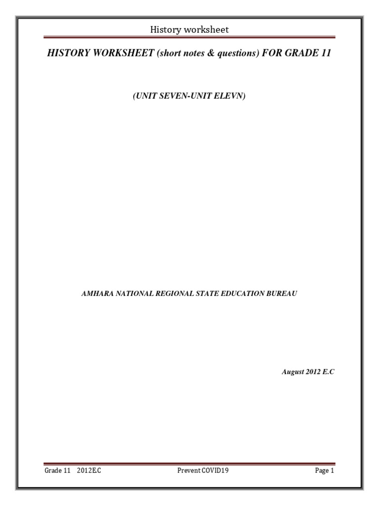 HITORY WORK SHEET Grade 11 | PDF | History