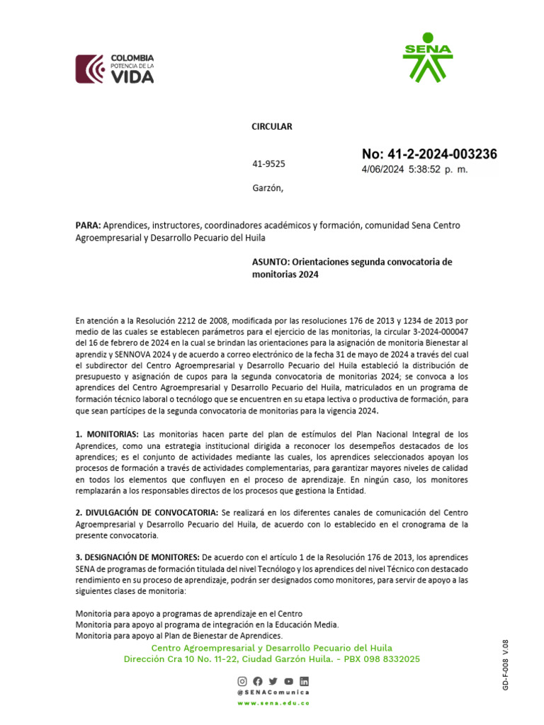 Circular: 41-9525 Garzón | PDF