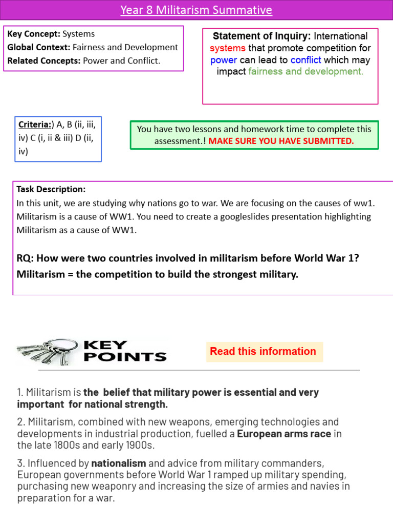 Militarism Year 8 Summative Assessment | PDF | Information | Cognition