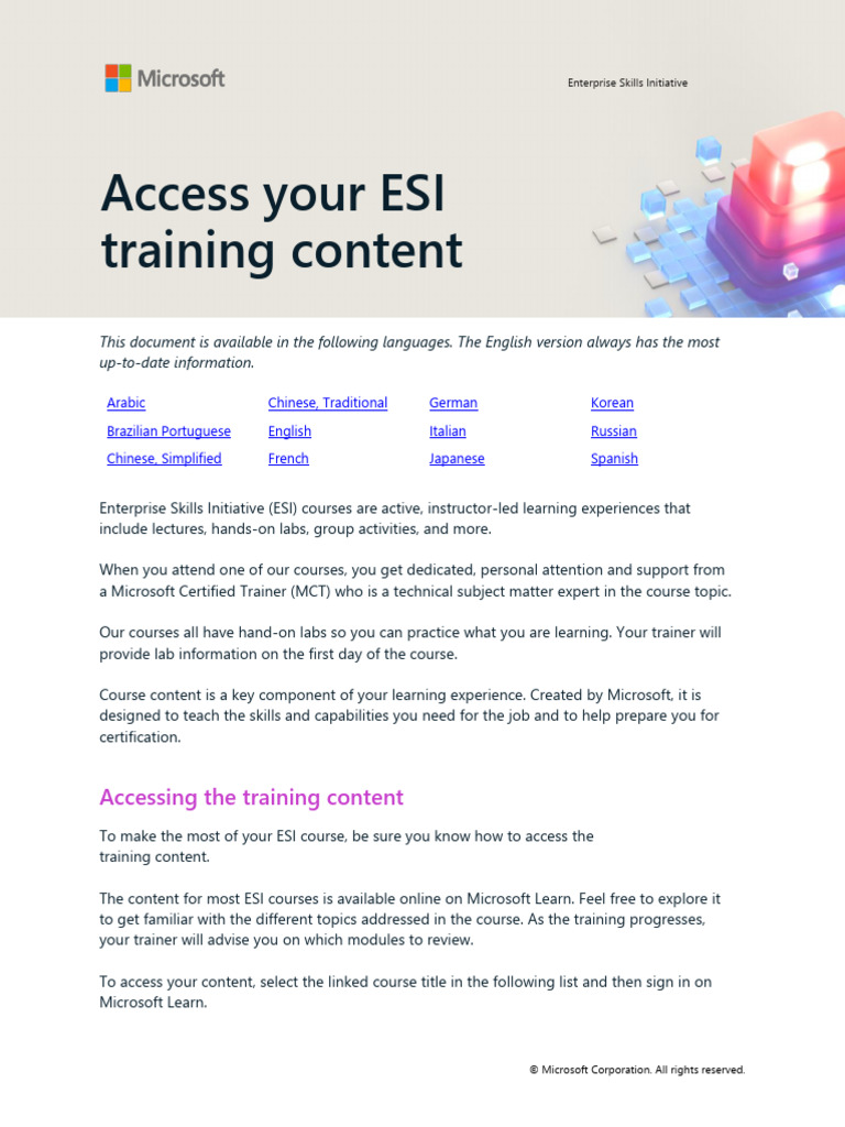 Access Your ESI Training Content | PDF | Microsoft Azure | Microsoft
