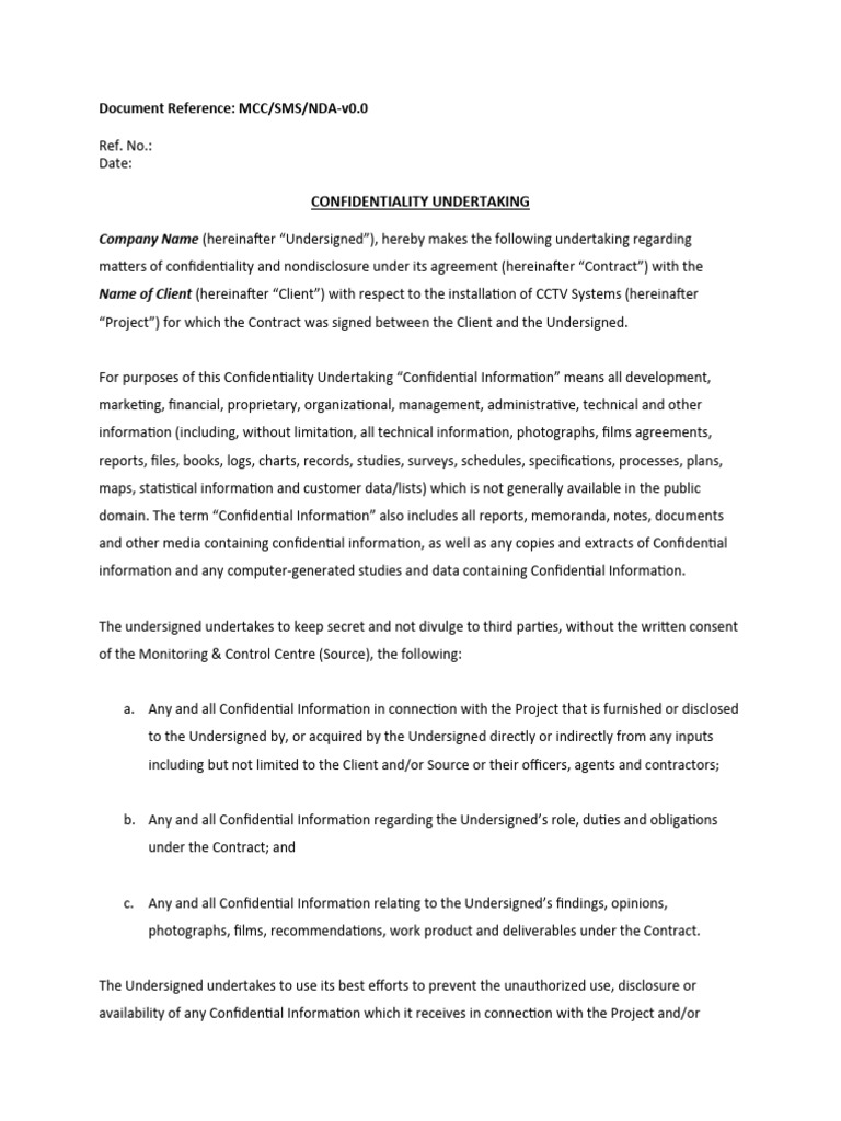 Confidentiality Undertaking - System Integrator | PDF | Confidentiality ...