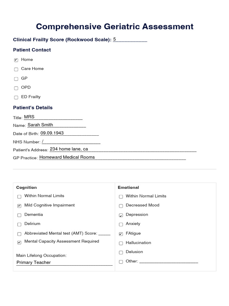 Comprehensive Geriatric Assessment Form | PDF | Geriatrics | Dementia