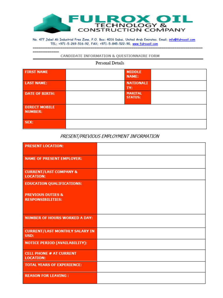 Fulrox Oil - Online Interview & Questionnaire Form | PDF | United Arab ...