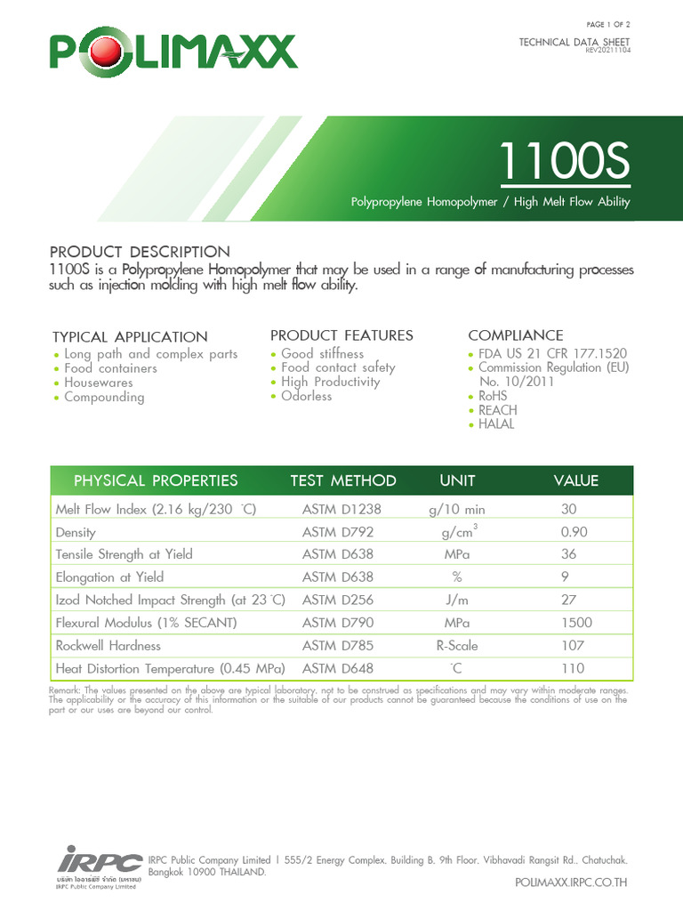 PP Homo 1100s Datasheet | PDF | Recycling | Polymers