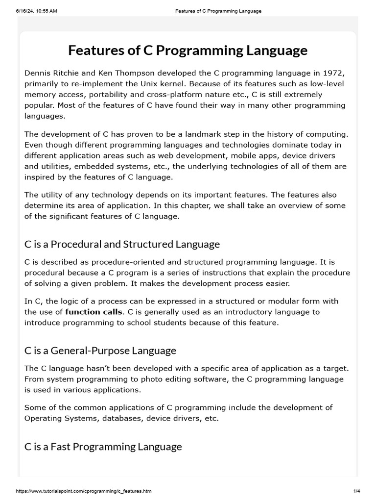 Features of C Programming Language | Download Free PDF | C (Programming ... Features of C Programming Language | Download Free PDF | C (Programming ...