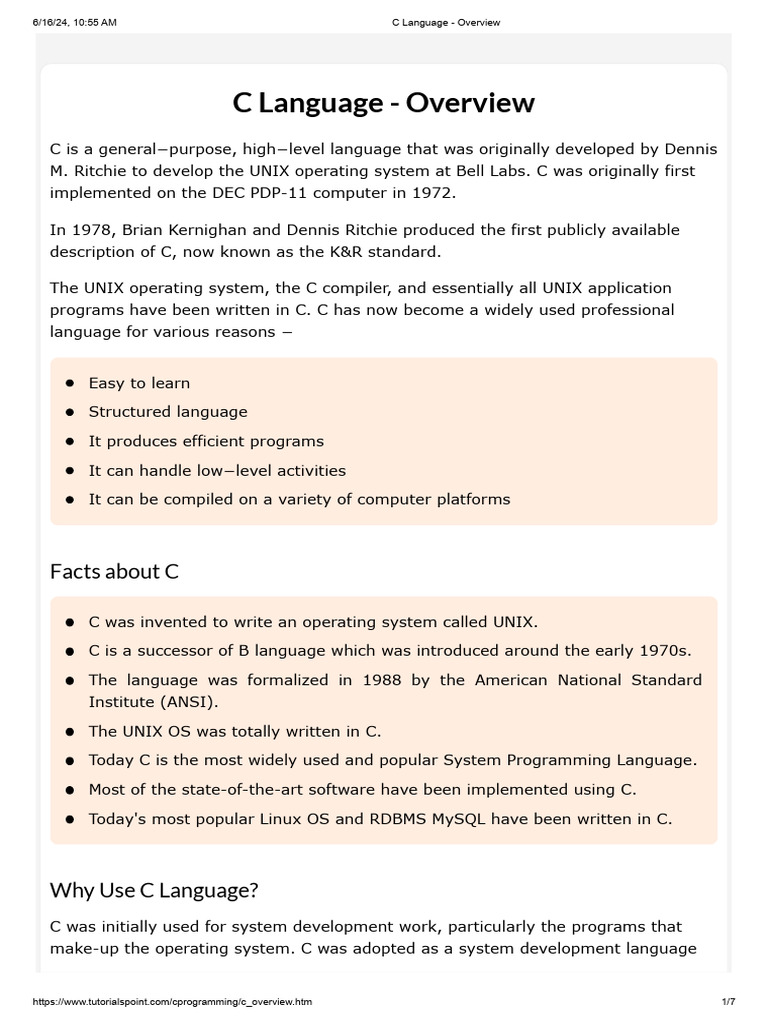 C Language Overview Pdf C Programming Language Computer Programming