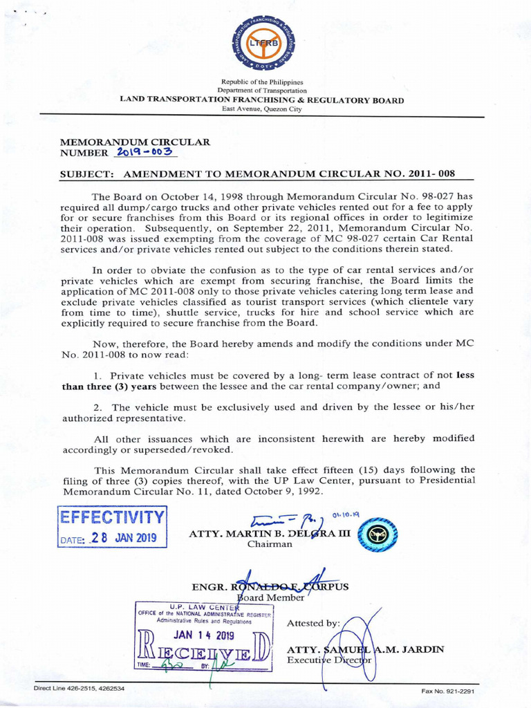 LTFRB MC-2019-003 | PDF