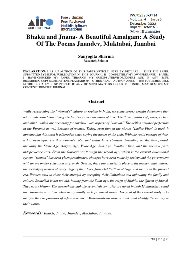 A Published Paper Upon Muktabai and Gender Norms, Etc | PDF | Bhakti ...