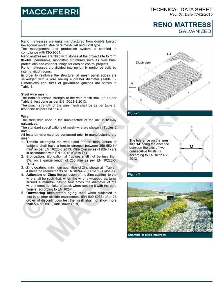 TDS-PH-Reno Mattress Zinc 2019 | PDF | Engineering Tolerance | Wire