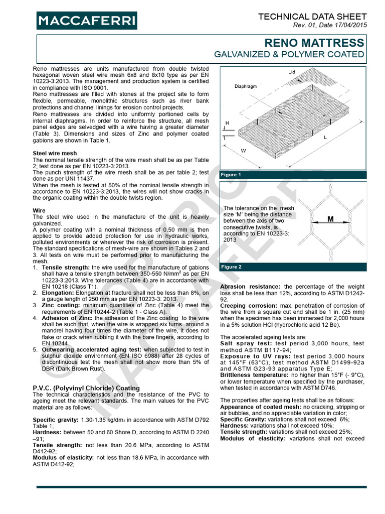 TDS-PH-Reno Mattress Zinc+PVC 2019 | PDF | Materials | Building Engineering
