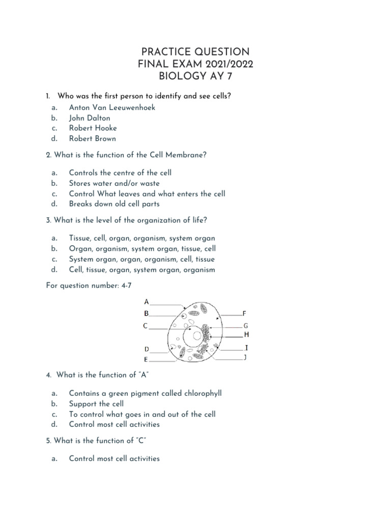 BIOLOGY PRACTICE | Download Free PDF | Cell (Biology) | Organisms