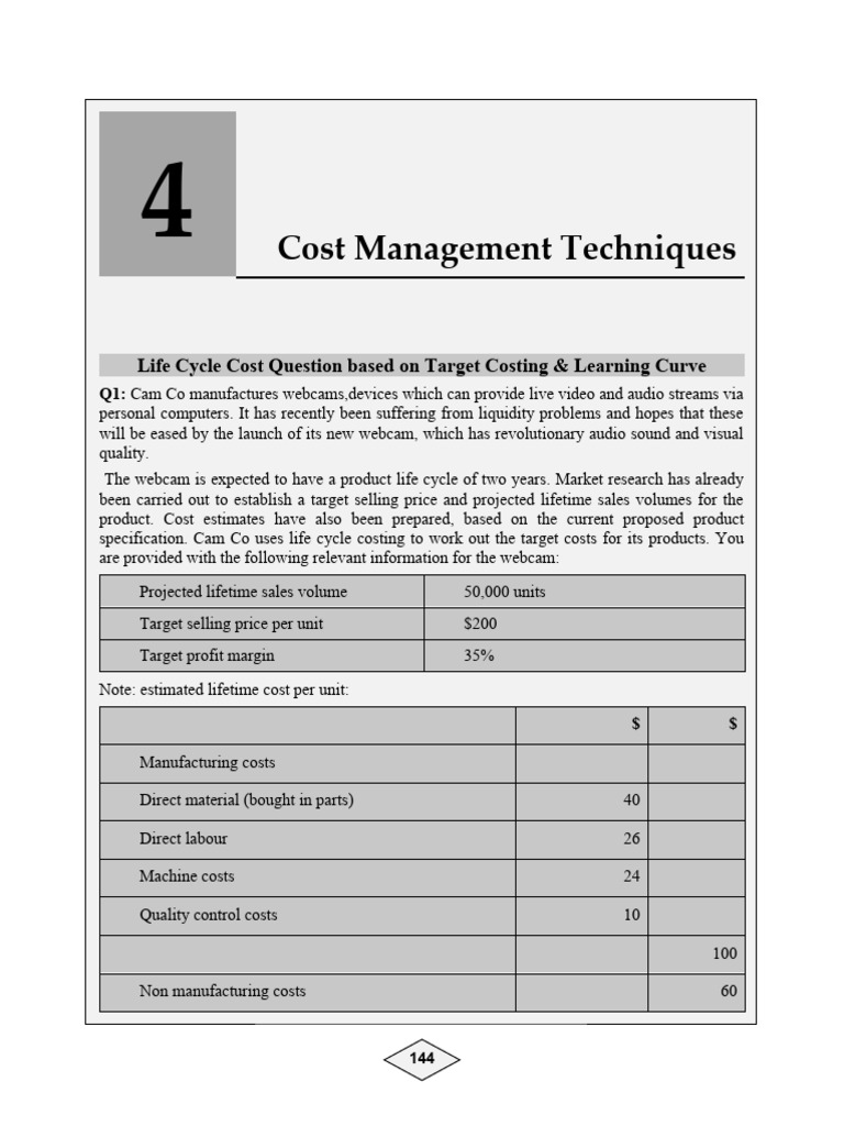 Chapter 4 Target Cost Life Cycle Nov 2020 | PDF | Profit (Economics ...