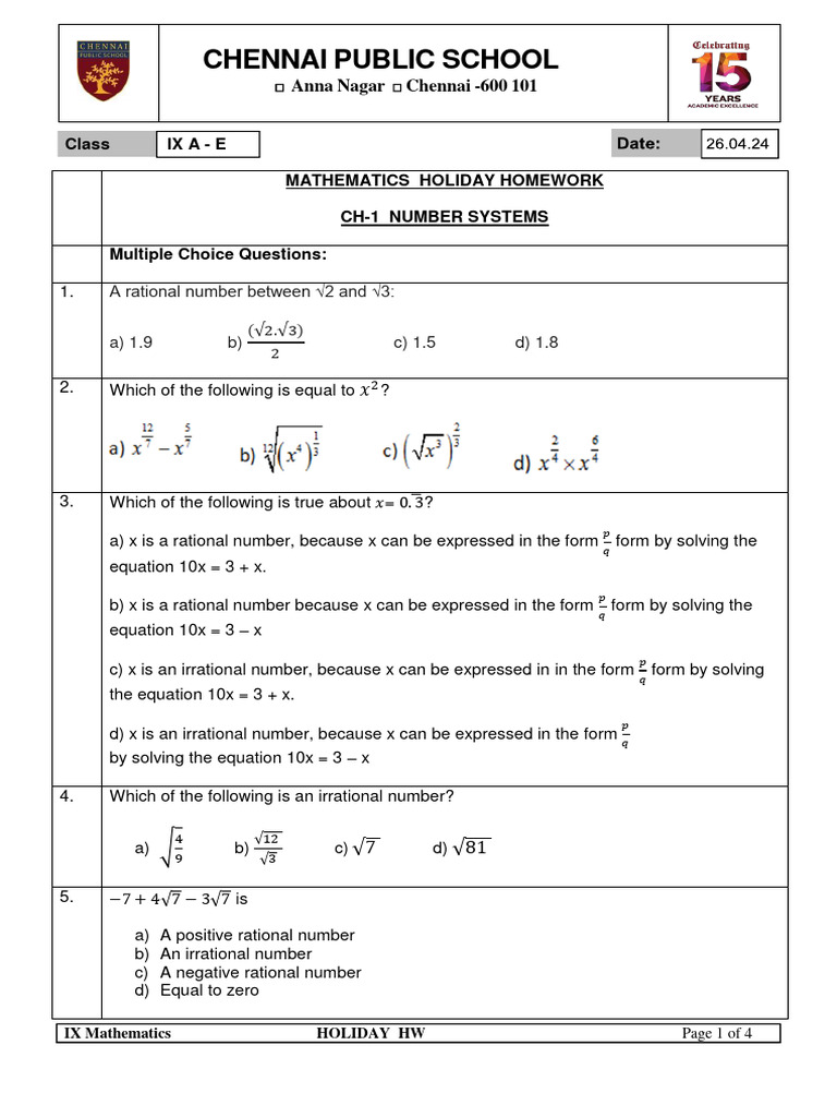 Chennai Public School | PDF | Numbers | Rational Number