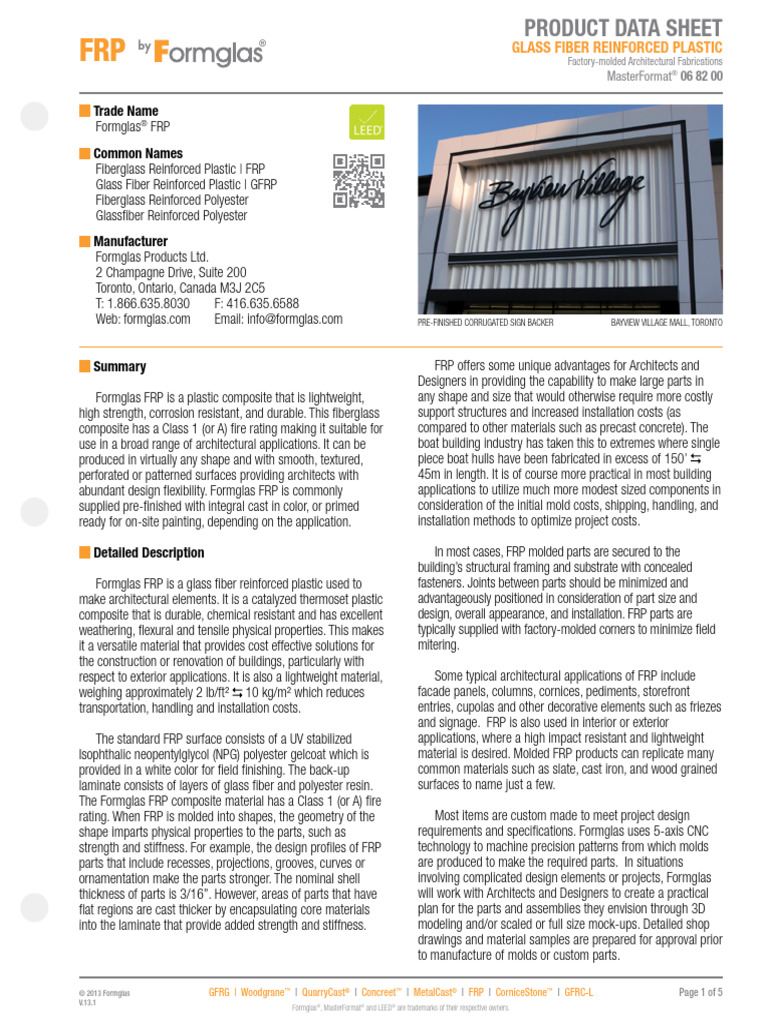 Formglas FRP Product Data Sheet 2013.1.96 | PDF | Fibre Reinforced ...