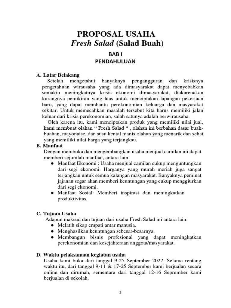 Proposal Usaha Salad Buah | PDF