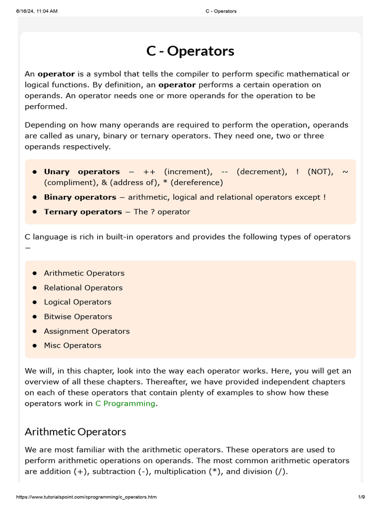 C - Operators | Download Free PDF | Arithmetic | Computing