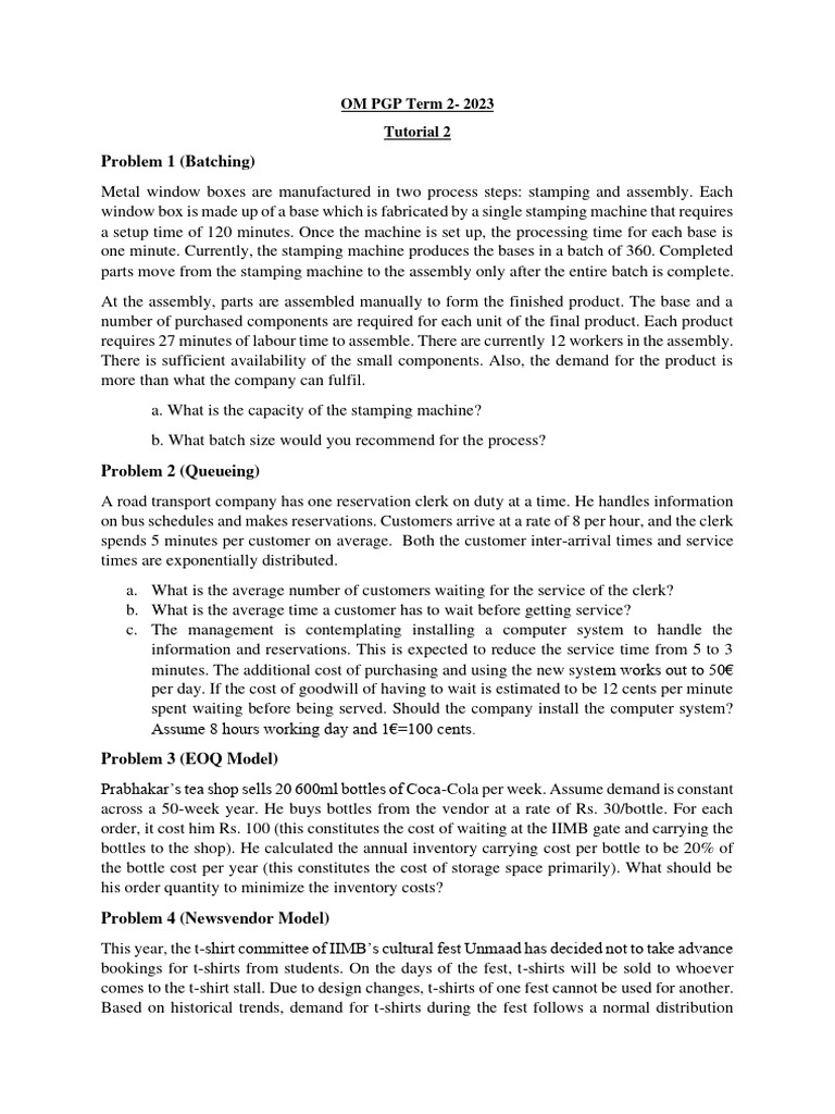 Manufacturing and Inventory Optimization Problems | PDF | Business ...