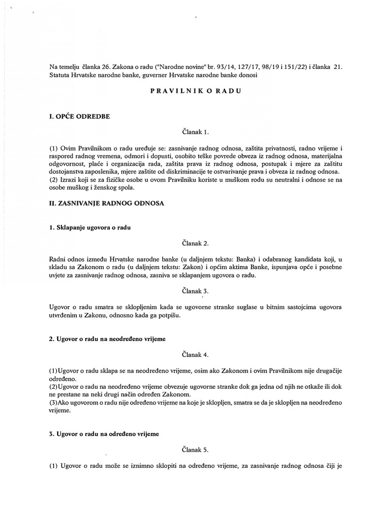 H Pravilnik o Radu | PDF