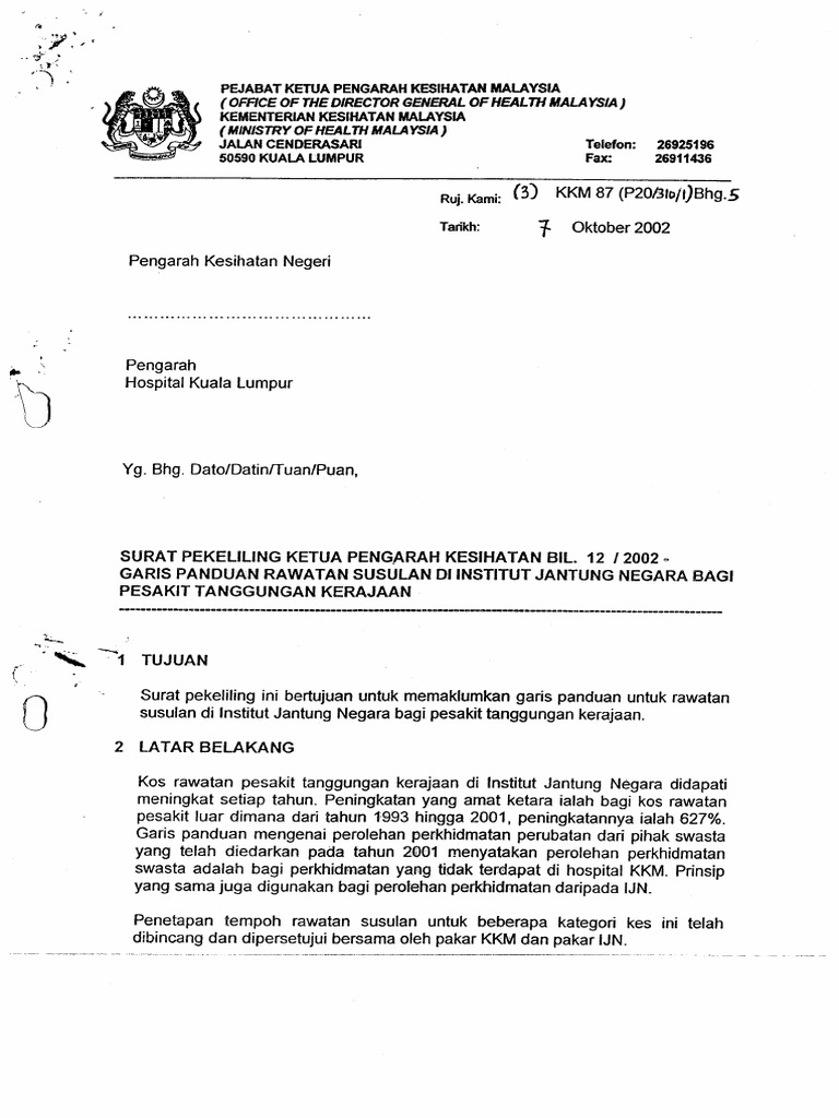 Surat Pekeliling Ketua Pengarah Kesihatan Bil. 122002 - Garis Panduan ... Surat Pekeliling Ketua Pengarah Kesihatan Bil. 122002 - Garis Panduan ...